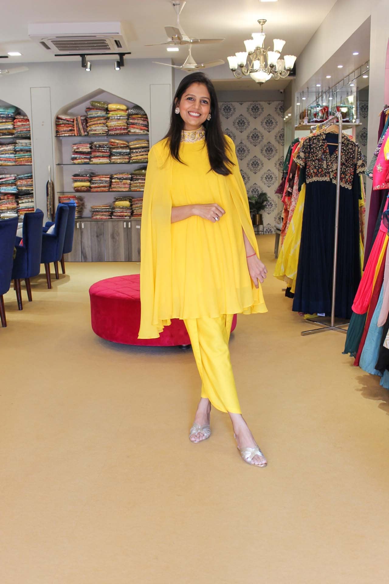Sunshine Yellow Cape Dress – pinktreebyshrutika