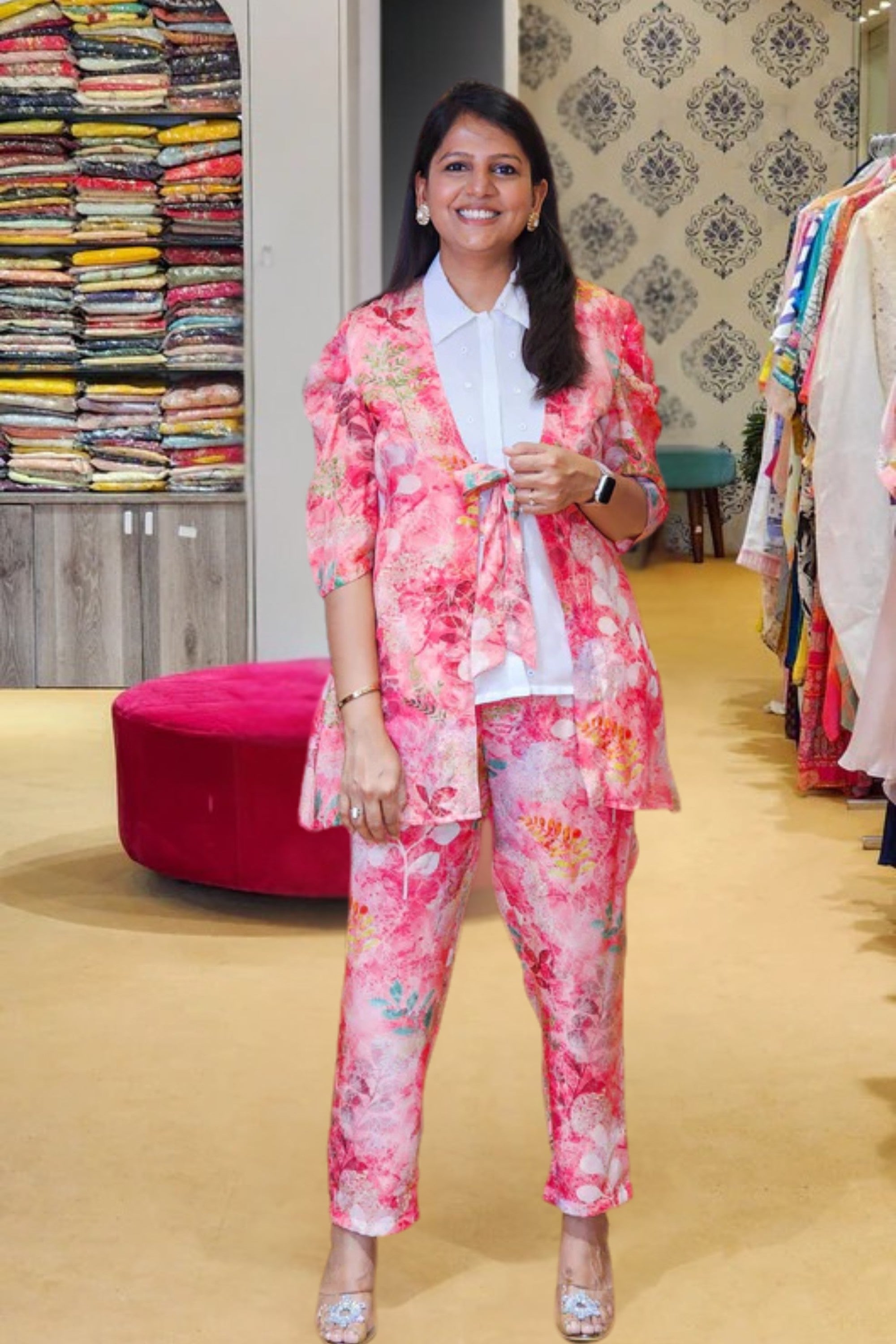 Pink Floral Mirror Highlight Co Ord Set – pinktreebyshrutika